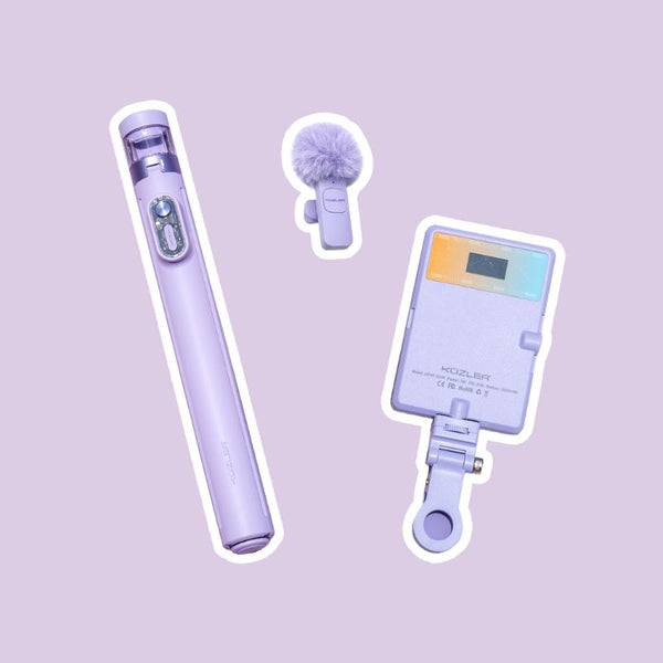 Trípode Iconic Lila + Luz Led Lila + Micrófono Lila – Dudu